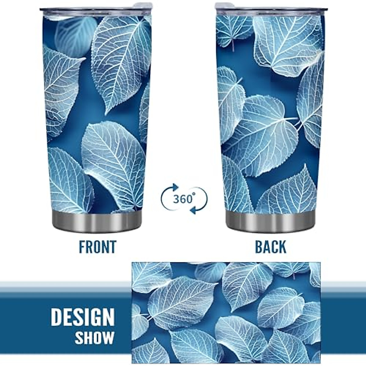 QWEUIOP 20oz Insulated Travel Coffee Mug White Leaves Stainless Steel Tumbler with Lid Double Wall Vacuum Coffee Cup For Hot and Cold Drinks14226