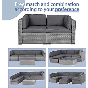 SUNCROWN 2-Piece Outdoor Patio Furniture Corner Sofa Set All-Weather Wicker Sectional Loveseats with Washable Cushions, Grey