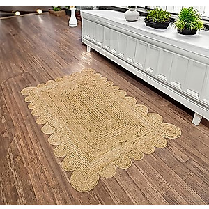 Generic Handwoven Scalloped Jute Area Rug 2x3/3x5/4x6-Braided Jute Runner Rug 2.5x6 ft for Kitchen/Hallway-Natural Farmhouse Scallop Jute Rug 5x7-Reversible Jute Rug 8x10 (Beige, 4' x 6' Feet)