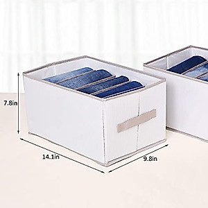 DREAMVAN 2 Pack Wardrobe Clothes Organizer, Folded 5-7 Grid Closet Drawer Organizers with Support Plate, Washable Closet Drawers Clothes Storage Box for T-Shirts, Socks, Jeans(5 Grids with Handle)