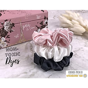 Celestial Silk Mulberry Silk Scrunchies for Hair (Large, Charcoal, Pink, Ivory)