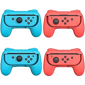 TALK WORKS 4-Pack Gaming Controller Compatible with Nintendo Switch + OLED Joy-Con - Extended Trigger Buttons, Ergonomic Design for Comfort Hold, Secure Grip for Joy-Con Controllers - 2 Red, 2 Blue