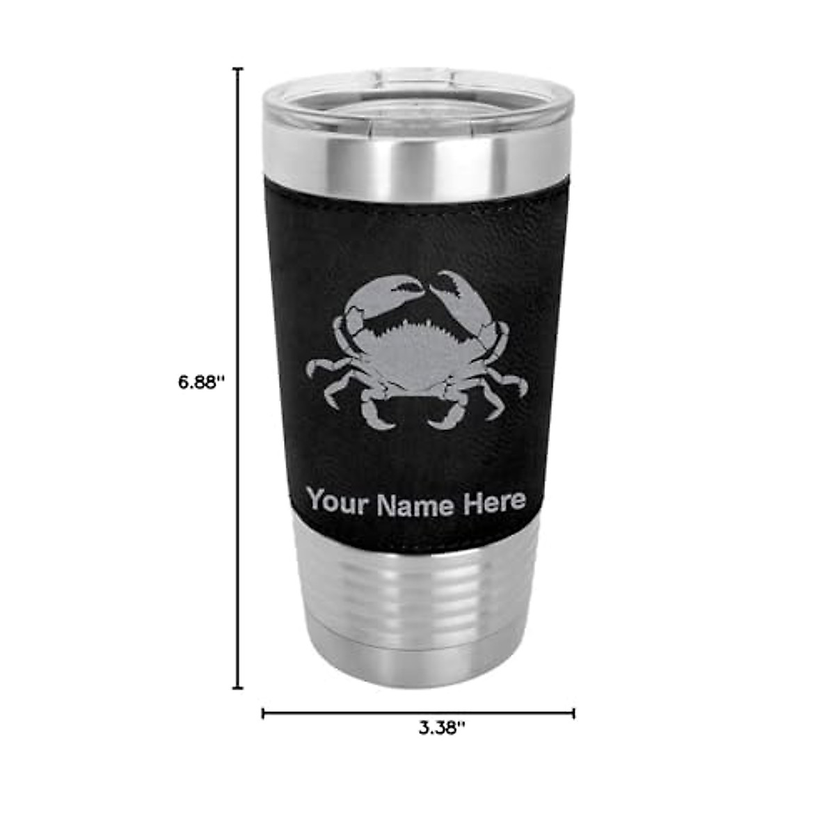 LaserGram 20oz Vacuum Insulated Tumbler Mug, Crab, Personalized Engraving Included (Faux Leather, Black)