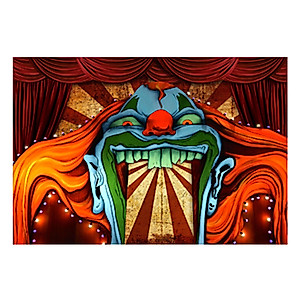 Funnytree 7x5ft Horror Circus Theme Halloween Backdrop for Photography Giant Evil Clown Hallomas Birthday Party Background Scary Grove Vampire Baby Cake Table Decor Banner Photobooth Studio Props