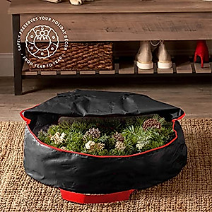 ZOBER Premium Christmas Wreath Storage Bag 24” - Dual-Zippered Storage Container & Durable Handles, Protect Artificial Wreaths - Holiday Xmas Bag Made of Tear-Proof 600D Oxford