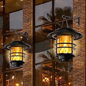 Otdair Solar Wall Lantern Outdoor, Flickering Flames Solar Sconce Lights Outdoor, Hanging Solar Lamps Wall Mount for Front Porch, Patio and Yard, 4 Pack