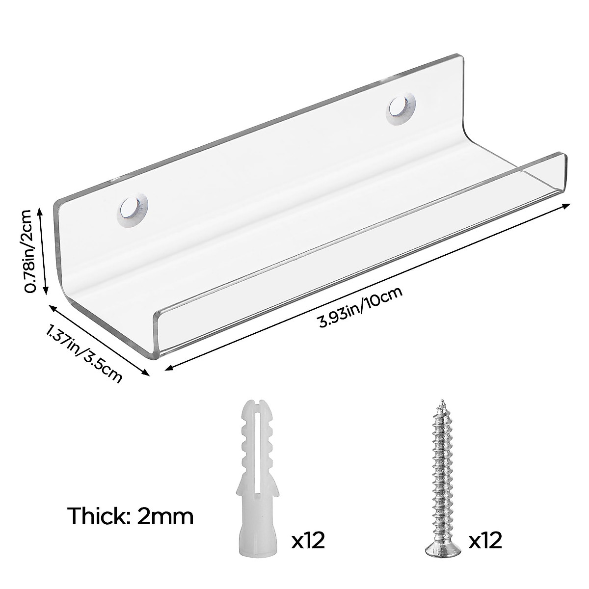 HBlife 6 Pack Vinyl Record Shelf Wall Mount, 4 Inch Clear Acrylic Album Record Holder, Vinyl Display Shelves and Album Frame for Bedroom, Living Room, Store and Home