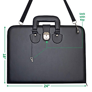 Premium Art Portfolio Leather Bag 18 x 24 (inches) with Lock and Key, Executive Briefcase Style Carrying Case with Handle & Shoulder Strap, Artwork Storage for Posters, Canvas, Drawing Supplies