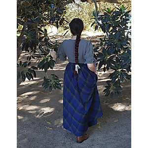 Long Plaid Skirts for Women Maxi Elastic High Waist Tartan Swing Skirt Blue S