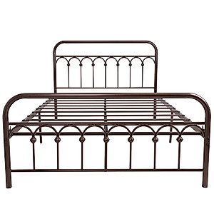 YALAXON Vintage Sturdy Full Size Metal Bed Frame with Headboard and Footboard Basic Bed Frame No Box Spring Needed，Antique Brown
