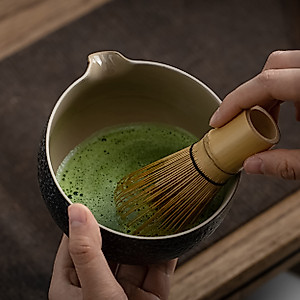 TEANAGOO Matcha Set Matcha Whisk Matcha Bowl with Pouring Spout Scoop Matcha Whisk Holder Tea Making Kit. 1 Japanese Tea Set (7pcs) + 2Cups(7.2oz),S1,Charcoal Grey,Color Box Packing