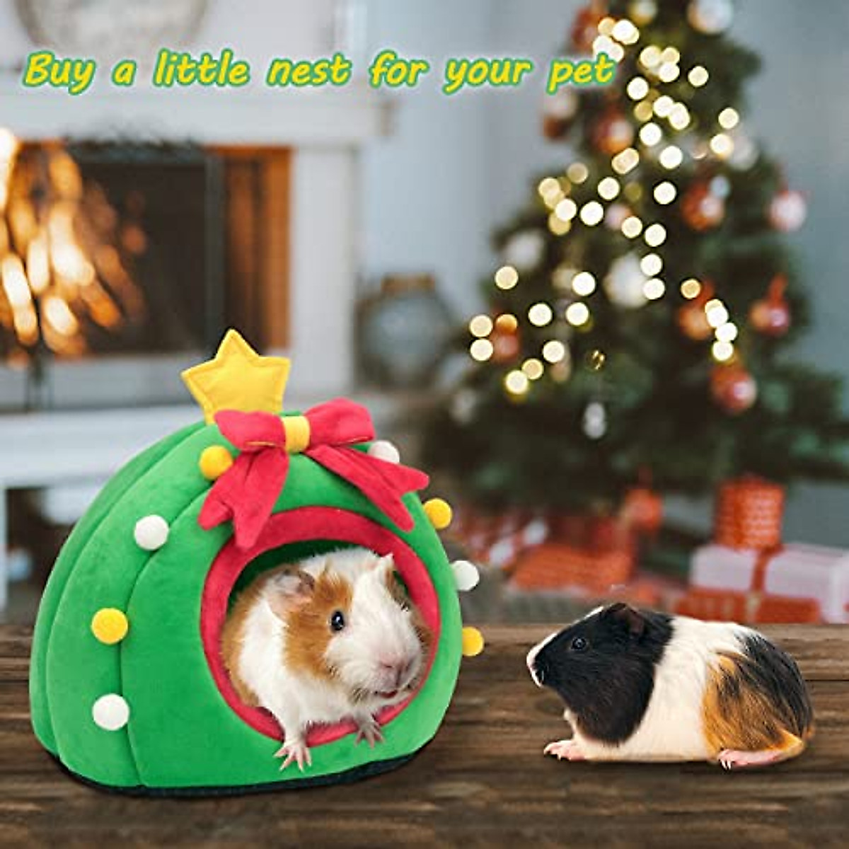YUEPET Guinea Pig Beds Small Animal Hideout Warm House Washable Cage Accessories for Hamster Squirre Hedgehog Sugar Glider Rat Chinchilla(Green)