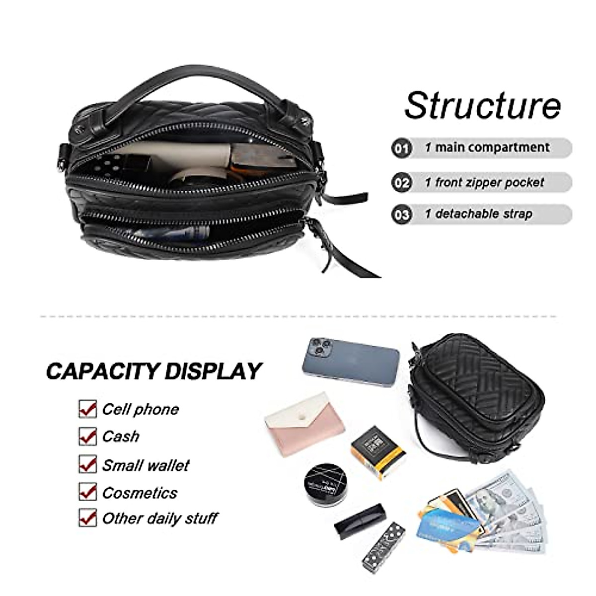 Small Crossbody Purses for Women PU Leather Quilted Cross Body Bag and Satchel Handbags with Top Handle