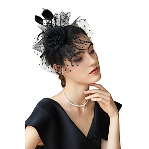 BABEYOND Fascinator Hats for Women Tea Party Kentucky Headband Derby Wedding Flower Feathers Hair Clip Black