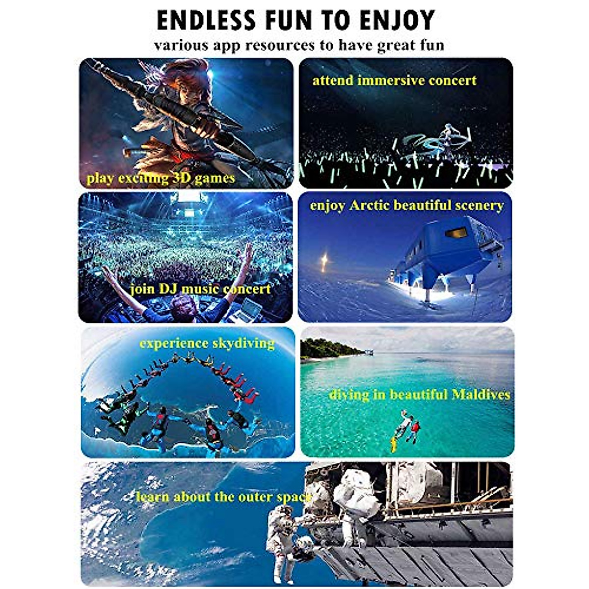 3D Virtual Reality Headset, 3D VR Glasses Viewer w/ Bluetooth Headphones for iOS iPhone 12 11 Pro Max Mini X R S 8 7 Samsung Galaxy S10 S9 S8 S7 Edge Note/A 10 9 8 + Other 4.7-6.2" Cellphone, Black