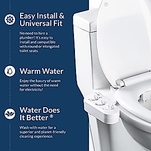 Bio Bidet BB-270 Hot & Cold Freshwater Spray, Non-Electric, Bidet Attachment For Toilet Seat, Posterior & Feminine Wash, Easy Install, White