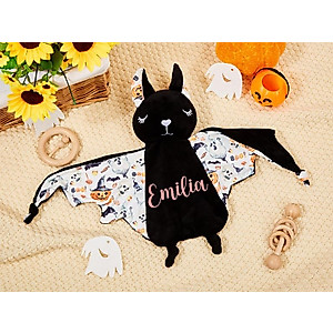 VTER Personalized Baby Bat Security Blankets Kids First, Plush Stuff with Name Kids Comforter Toy (Style: Cat)