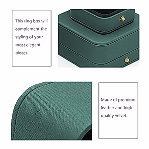 MYEBIUAI Ring Box Wedding Engagement Box Green, Square Leather Velvet Jewelry Ring Bearer Box, Premium Gorgeous Vintage Double Slots Ring Box for Proposal, Ceremony, Anniversary, Gift
