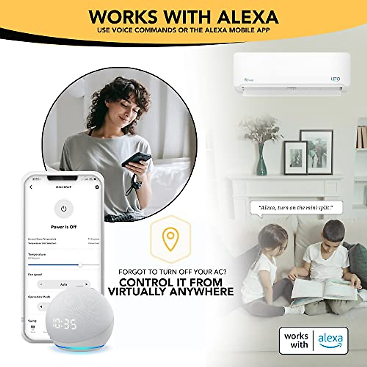 Senville LETO Series Mini Split Air Conditioner Heat Pump, 24000 BTU 208/230V, Works with Alexa, White