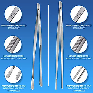 Atmax Kitchen Tweezer Tongs 12 Inches – Stainless Steel Food Cooking Tweezers Set – Anti Rust Long Culinary BBQ Tongs - Multi use Chef Tweezers Chopsticks for Cooking, Grilling, Plating or Barbecue