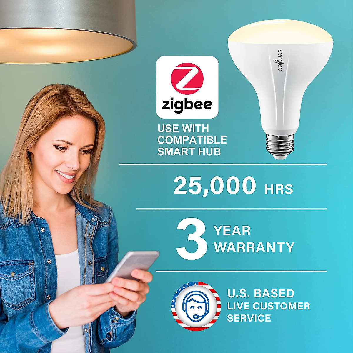 Sengled Zigbee BR30 Smart Bulb, Works with SmartThings and Echo with Built-in Hub, Voice Control with Alexa and Google Home, Hub Required, Dimmable Flood Light Bulb, Soft White 2700K, 2 Pack