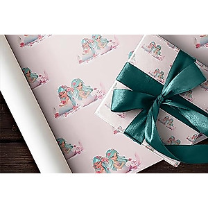 Pastel Mermaid Friends Luxury Gift Wrap, Thick Wrapping Paper, Sea Theme Floral Fairy Princess Birthday Party Decor (One 20 inch x 30 inch sheet)
