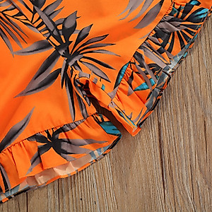 RSRZRCJ Kids Toddler Baby Girl Summer Outfits Strap Bow Cropped Tank Top Ruffle Palm Leaf Shorts Pants 2PCS Clothes Set (Orange+Leaf, 2-3T)