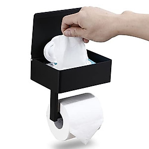 Day Moon Designs Toilet Paper Holder with Shelf - Flushable Wipes Dispenser & Storage Fits Any Bathroom, Keep Your Wet Wipes Hidden - Stainless Steel Wall Mount Bathroom Organizer - Matte Black, Small