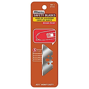 ALLWAY KBS5 3-Notch Safety Knife Blades, Rounded Point, 5 Pack