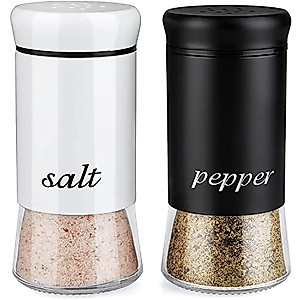 Salt and Pepper Shakers Set, Salt Shaker with Clear Glass Bottom, 5 oz Salt and Pepper Set for Cooking Table RV BBQ, Black and White Kitchen Decor and Accessories