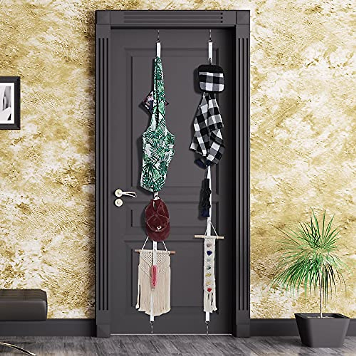 2 Pieces Adjustable Door Cap Rack Closet Hanging Cap Organizer Hanging Cap Keeper Baseball Cap Holder Hanging Cap Hook Organizer Hat Display Rack with Hooks Door Hat Storage Hanger (White)