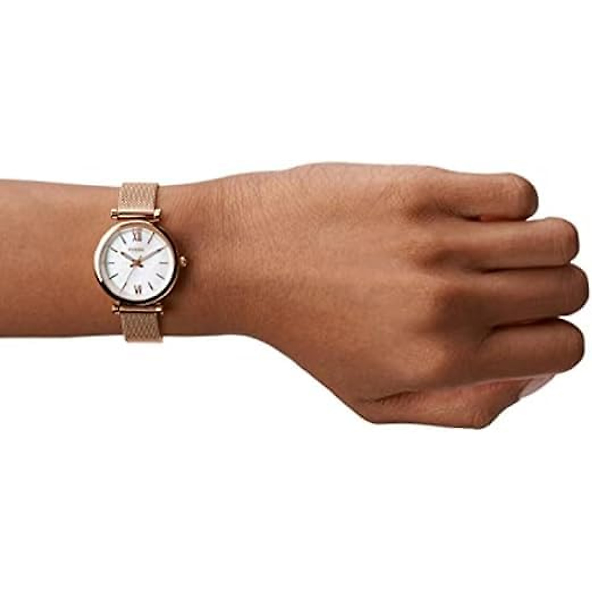 Fossil Women's Carlie Mini Quartz Stainless Steel Mesh Three-Hand Watch, Color: Rose Gold (Model: ES4433)