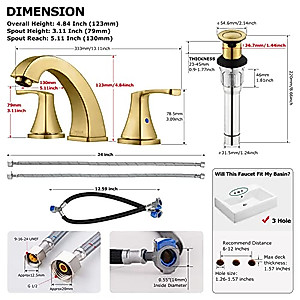 PARLOS 2-Handle Widespread Bathroom Faucet with Metal Pop Up Drain and cUPC Faucet Supply Lines, Brushed Gold, Doris 1417208