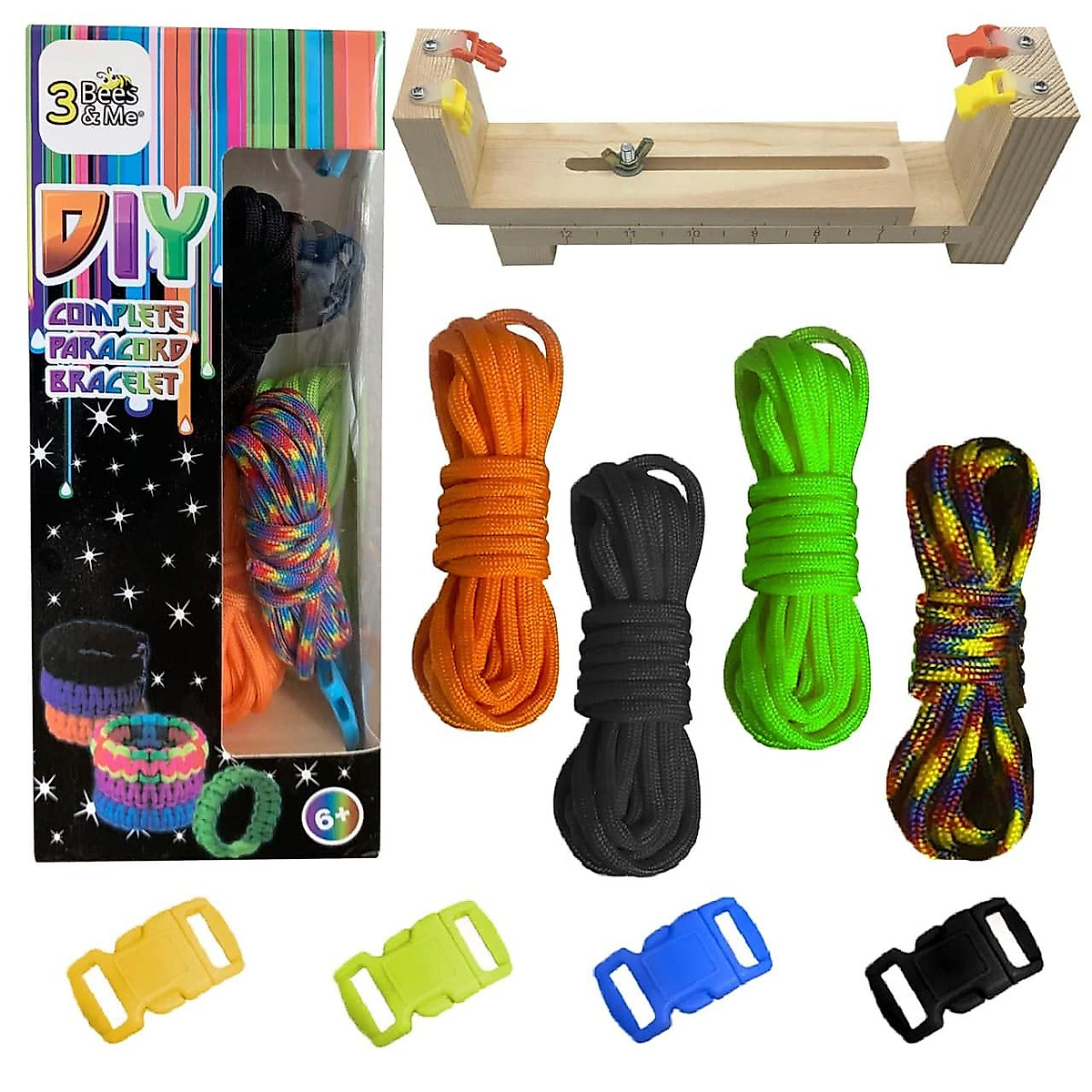 3 Bees & Me Paracord Bracelet Kit for Boys & Girls - Complete DIY Friendship Bracelet Maker Set with Jig Loom & Paracords for Kids, Tweens & Teens