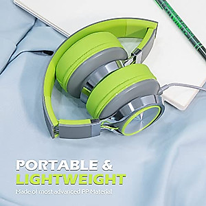 AILIHEN C8 Foldable Wired Headphones with Microphone and Volume Control for Cellphones Tablets Chromebook Smartphones Laptop Computer PC Mp3/4 (Grey/Green)