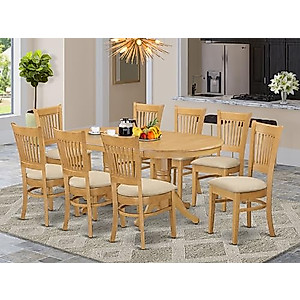 East West Furniture VANC9-OAK-C 9 Piece Kitchen Set Includes an Oval Table with Butterfly Leaf and 8 Linen Fabric Dining Room Chairs, 40x76 Inch