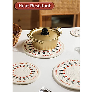 YONOVO Thanksgiving 9.5" Cotton Trivets Set, 3Pcs Pot Holders Woven Large Hot Pads Mats Thick Heat Resistant for Hot Pots and Pans Round Hot Plate Holder Washable Potholders Kitchen Farmhouse