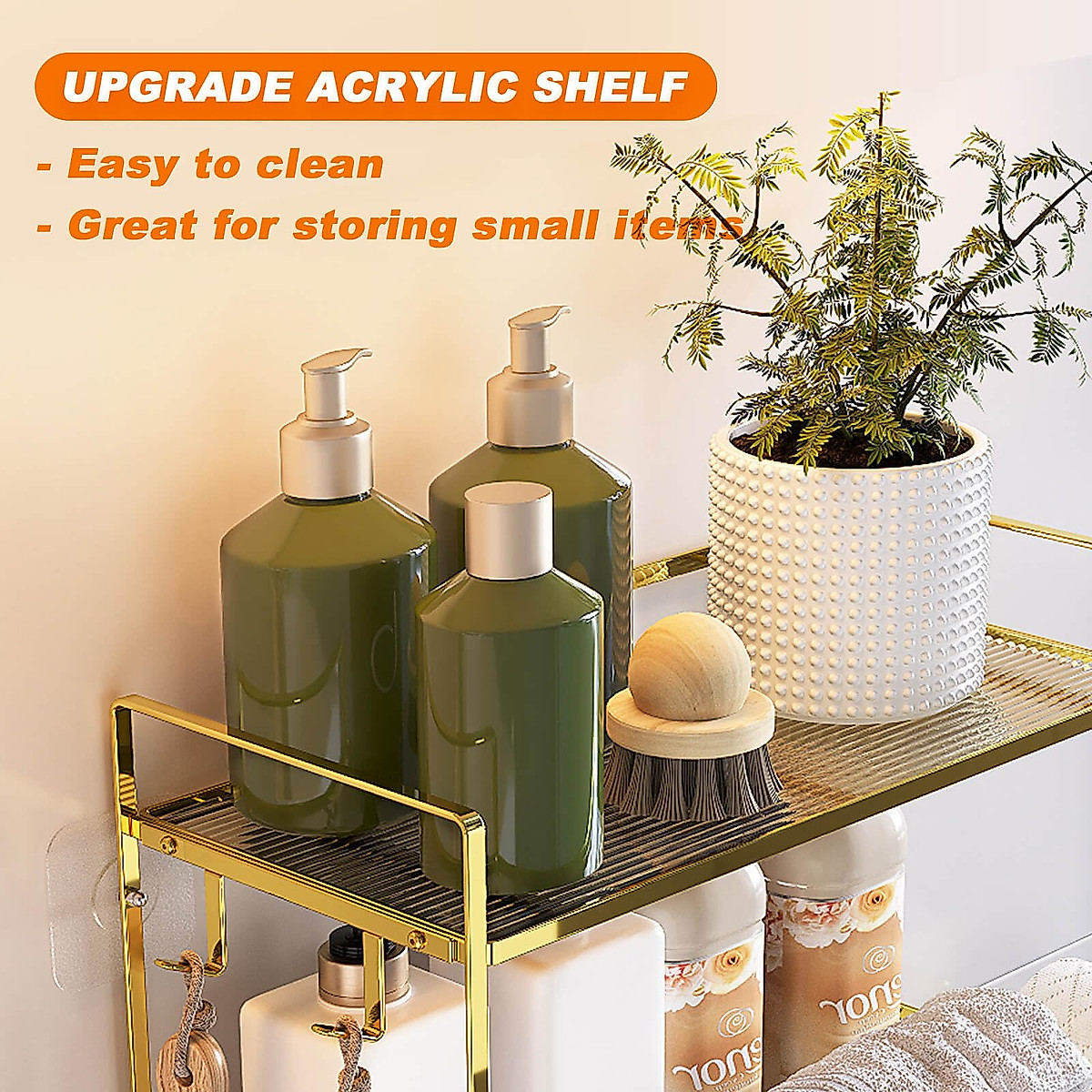 YIWANFW Over The Toilet Storage, Gold Over The Toilet Shelf Bathroom Organizers and Storage, 2-Tier Bathroom Shelves Over Toilet Bathroom Storage, Multi-Purpose Over Toilet Shelf Above Toilet Storage