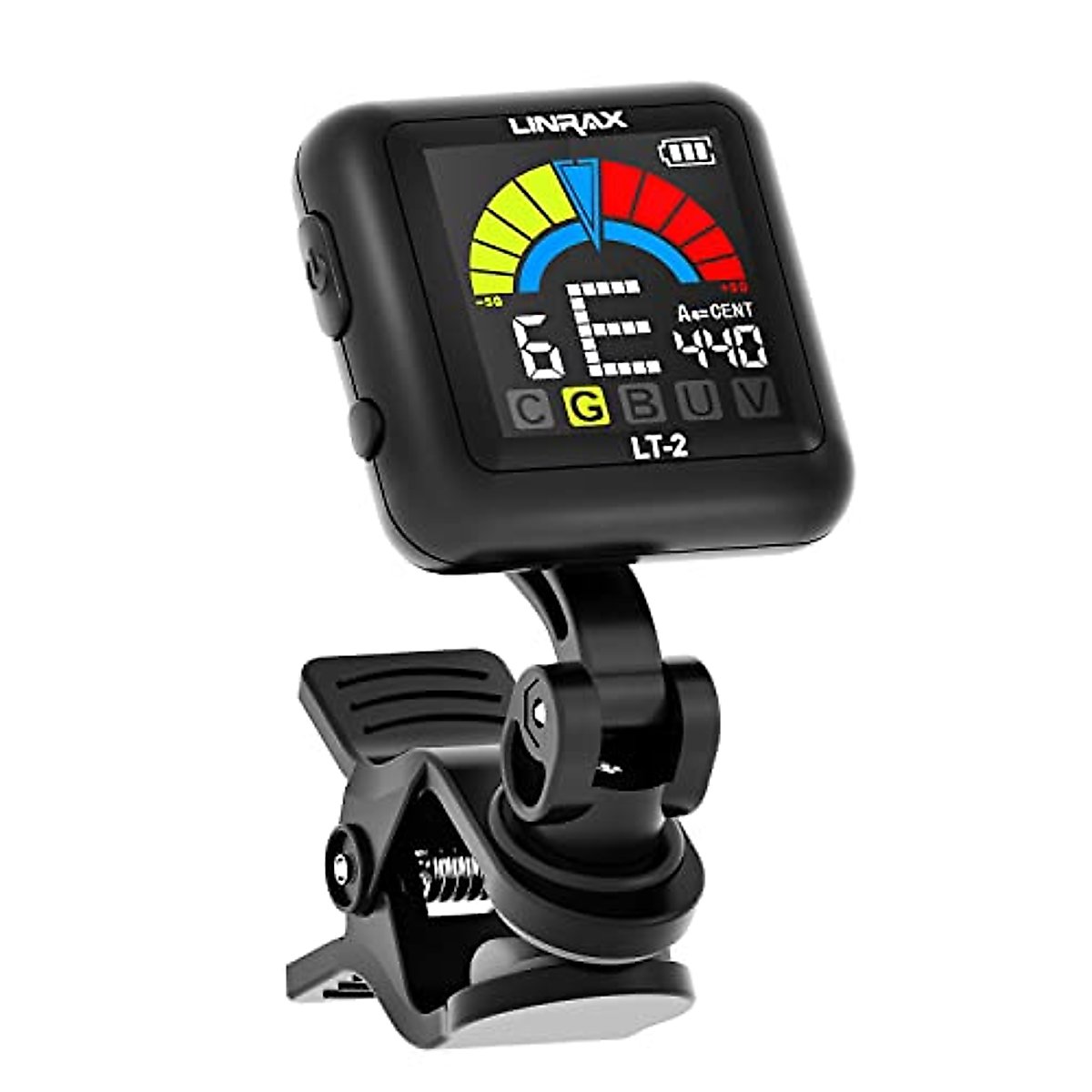 Linrax LT-2 Guitar Tuner Rechargeable Clip On Tuner for Guitar, Bass, Ukulele, Violin, Banjo, Chromatic Tuner with LCD Color Display, Digital Tuner for Stringed Instruments, Guitar Accessories, Black