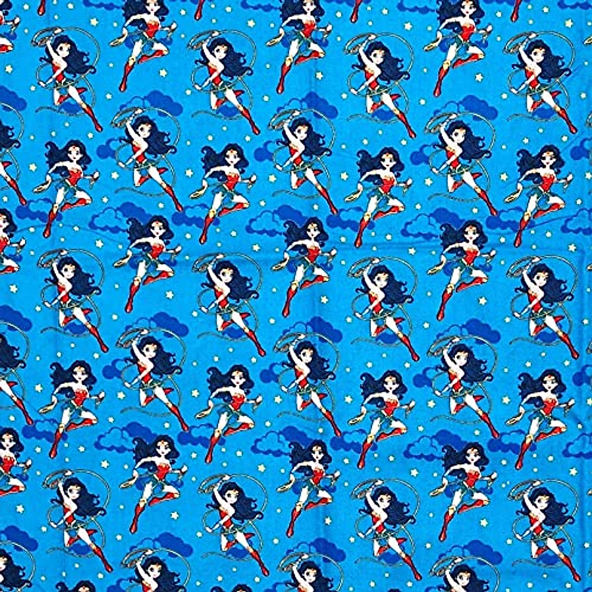 1 Yard - Wonder Woman on Blue Cotton Fabric (Great for Quilting, Sewing, Craft Projects, Quilt, Throw Pillows & More) 1 Yard X 44
