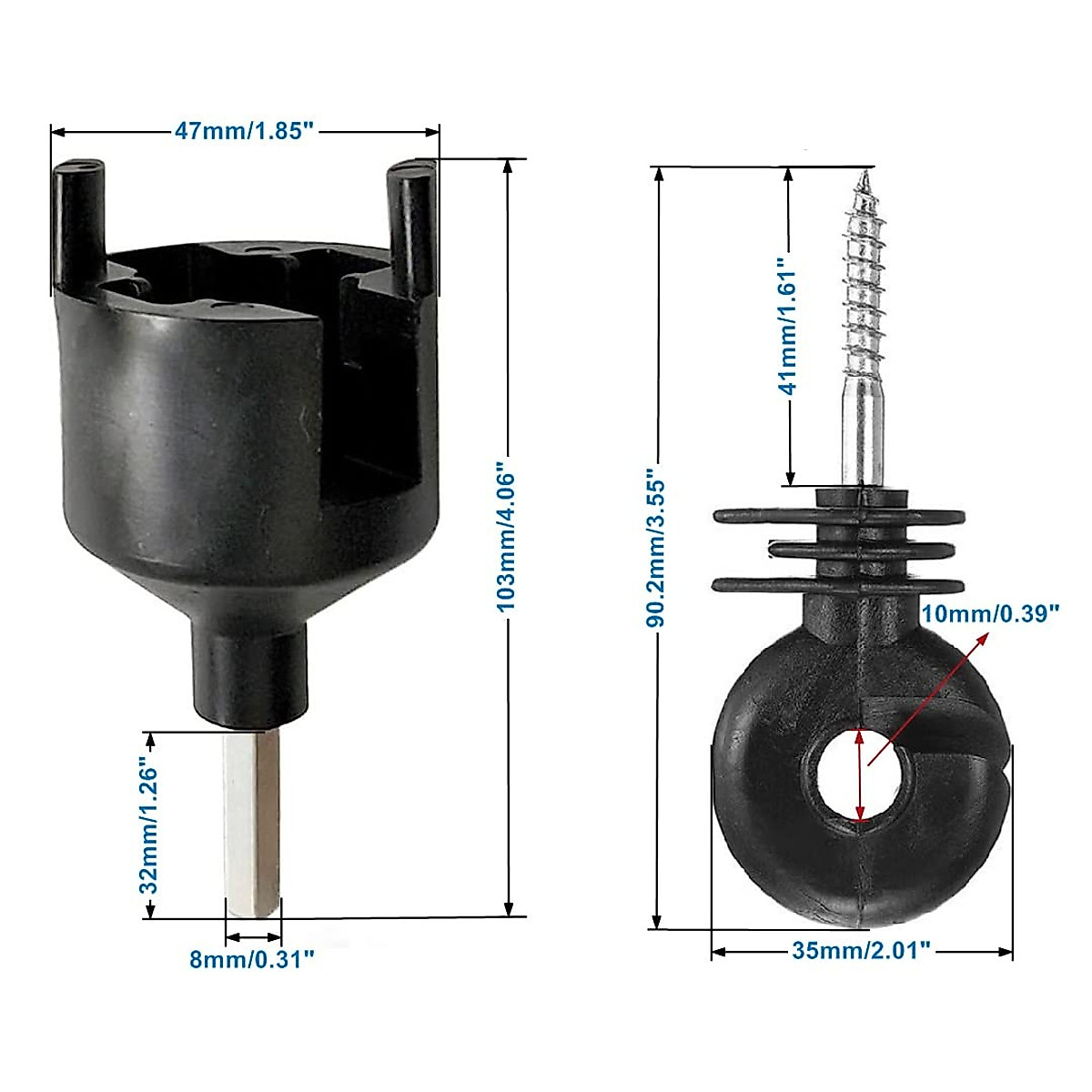 Sedmoon 100Pcs Electric Fence Insulator Screw-in Insulator Fence Ring Post Wood Post Insulator with Insulator Socket Tool (100)