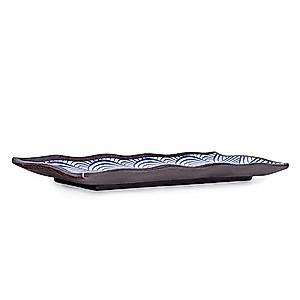 White and Blue Seigaiha Patterned Melamine Rectangular Serving Platter, Sushi Plate and H'orderve Trays Dinnerware for Parties, 10.75 x 4.25 Inches