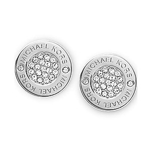Michael Kors Silver Tone Logo Pave Stud Earrings