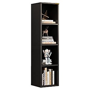 ALISENED 4 Cube Small Bookshelf, Narrow Storage Organizer Shelf, Wooden Corner Bookcase, Modern Thin Cubes Storage Organizer Display Shelving for Bedroom, Library, Living Room, Home, Office, Black