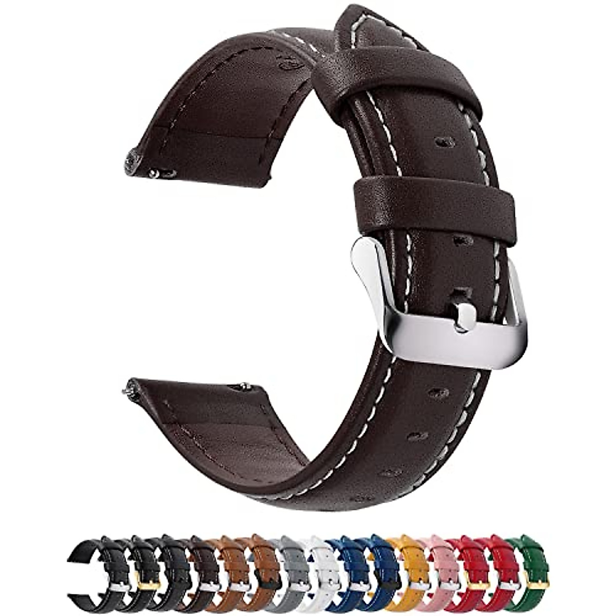 Fullmosa 18mm Leather Watch Bands Compatible with Garmin Vivoactive 4S/Vivomove 3S/Active S/Venu 2S/Move 3S,Dark Brown