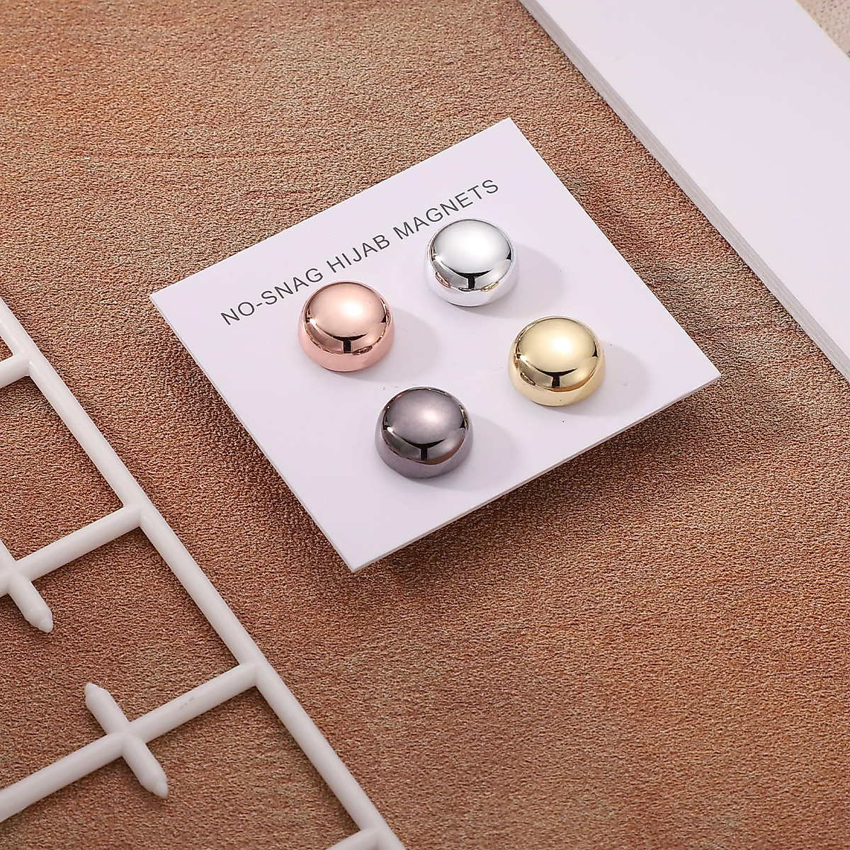 4pcs Hijab Magnetic Pins, Multi-Use Strong Hijab Magnets Pinless Brooch Round Style No-Snag Scarf Clasp for Women Clothes Shirts Scarves (Plating)