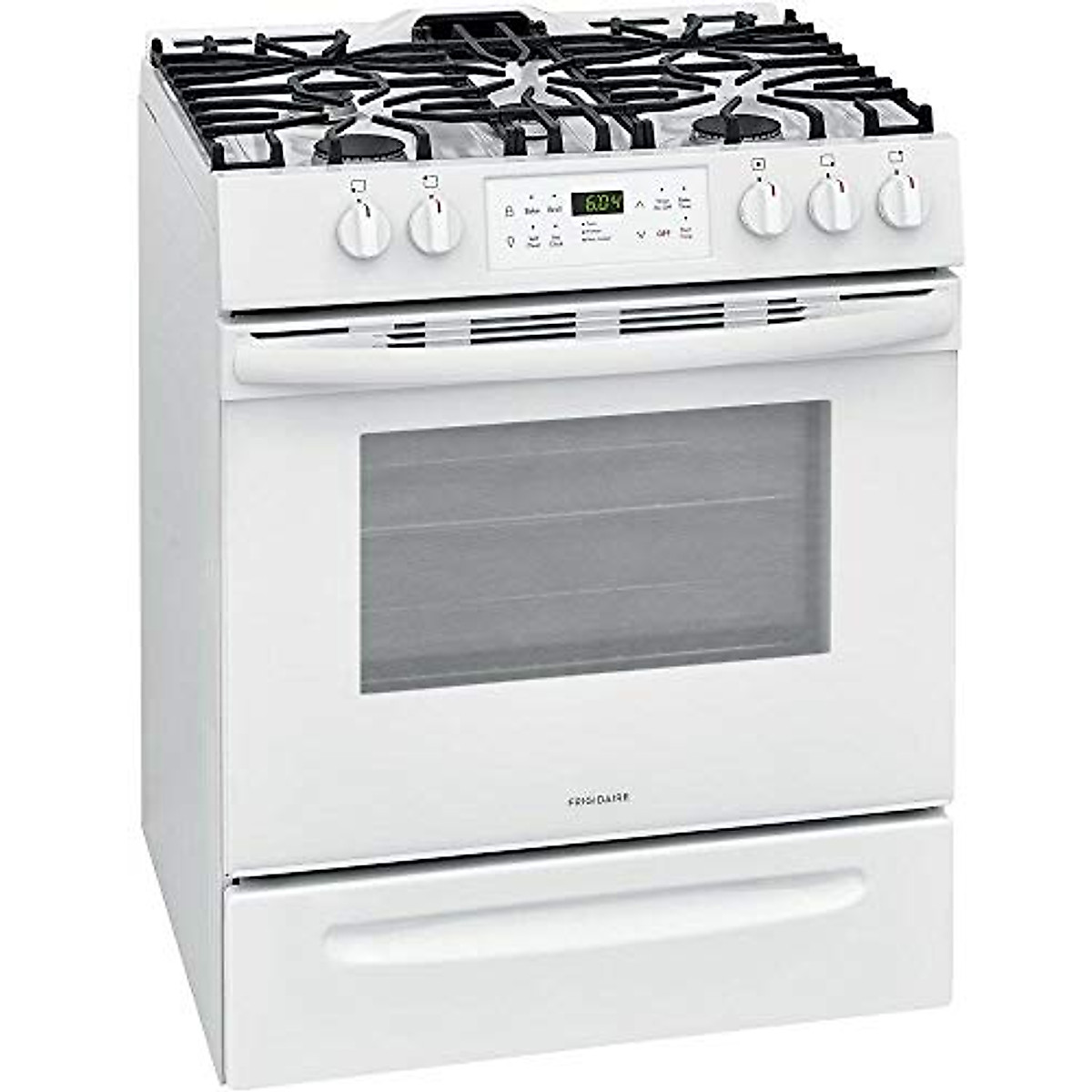 Frigidaire FFGH3054UW 30"" Slide-In Gas Range with 5 Burners 5 Cu. Ft. Oven Capacity Self Clean and Storage Drawer in White