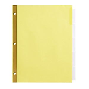 Office Depot Insertable Dividers with Big Tabs, Buff, Clear Tabs, 5-Tab, Pack of 4 Sets, 14775