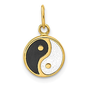 Auriga Fine Jewelry 14k Yellow Gold Black/White Enamel Yin and Yang Pendant (L-12mm, W-10mm) Gift for Women