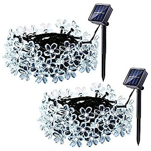 Qedertek Solar Christmas String Lights, 21ft 8 modes30 led Fairy Garden Blossom LED Lights for Outdoor, Home, Lawn, Patio, Party and Holiday Decorations (2PCS, White)